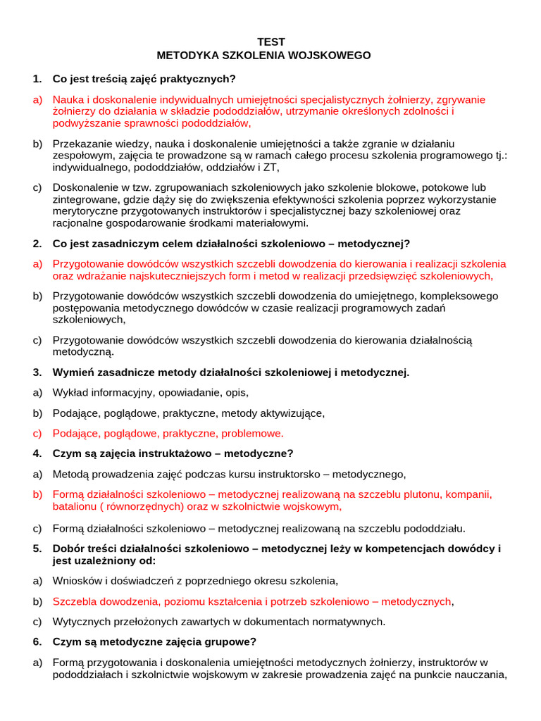 TEST Metodyka Z Odpowiedziami | PDF