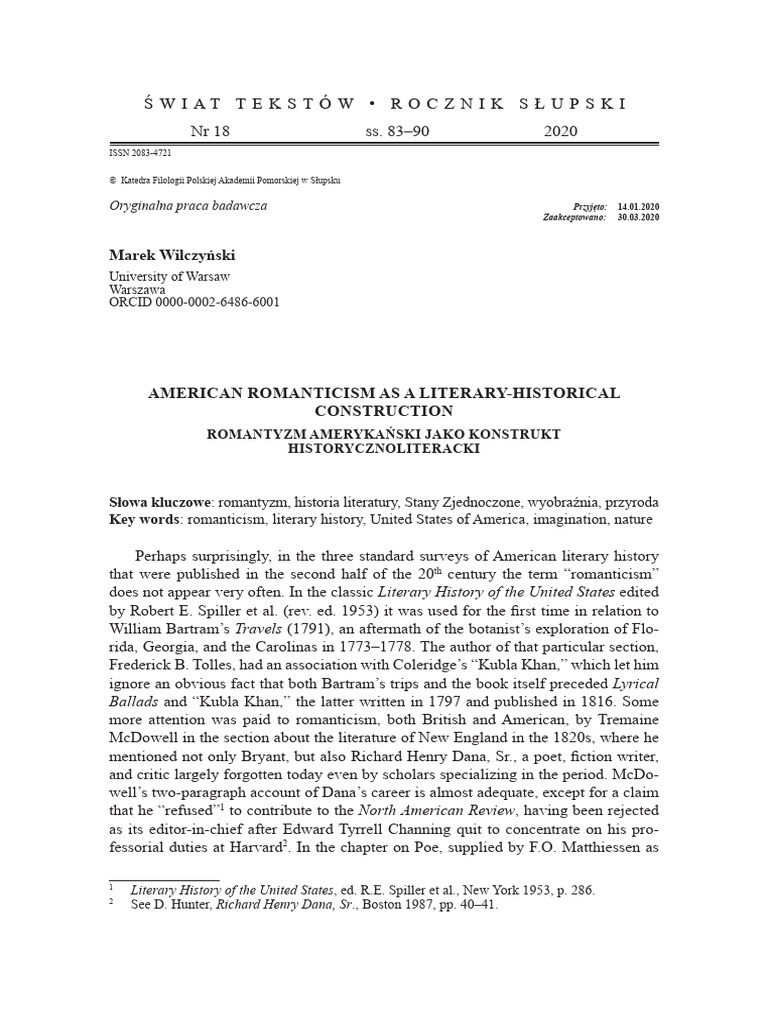 American Romanticism As A Literary | PDF | Romanticism | Transcendentalism