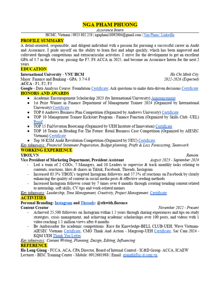 Ey - CV - Nga Pham Phuong | PDF