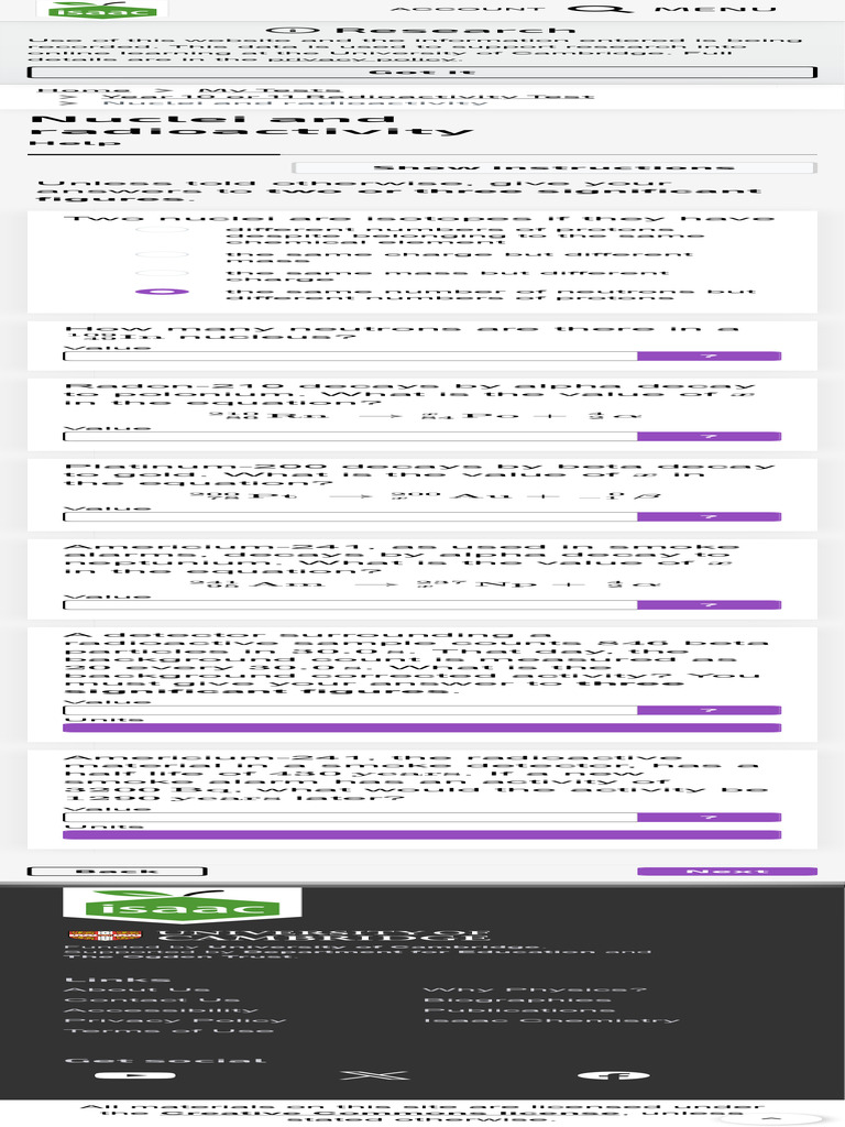 Nuclei and Radioactivity - Isaac Physics | PDF | Radioactive Decay | Atomic Nucleus