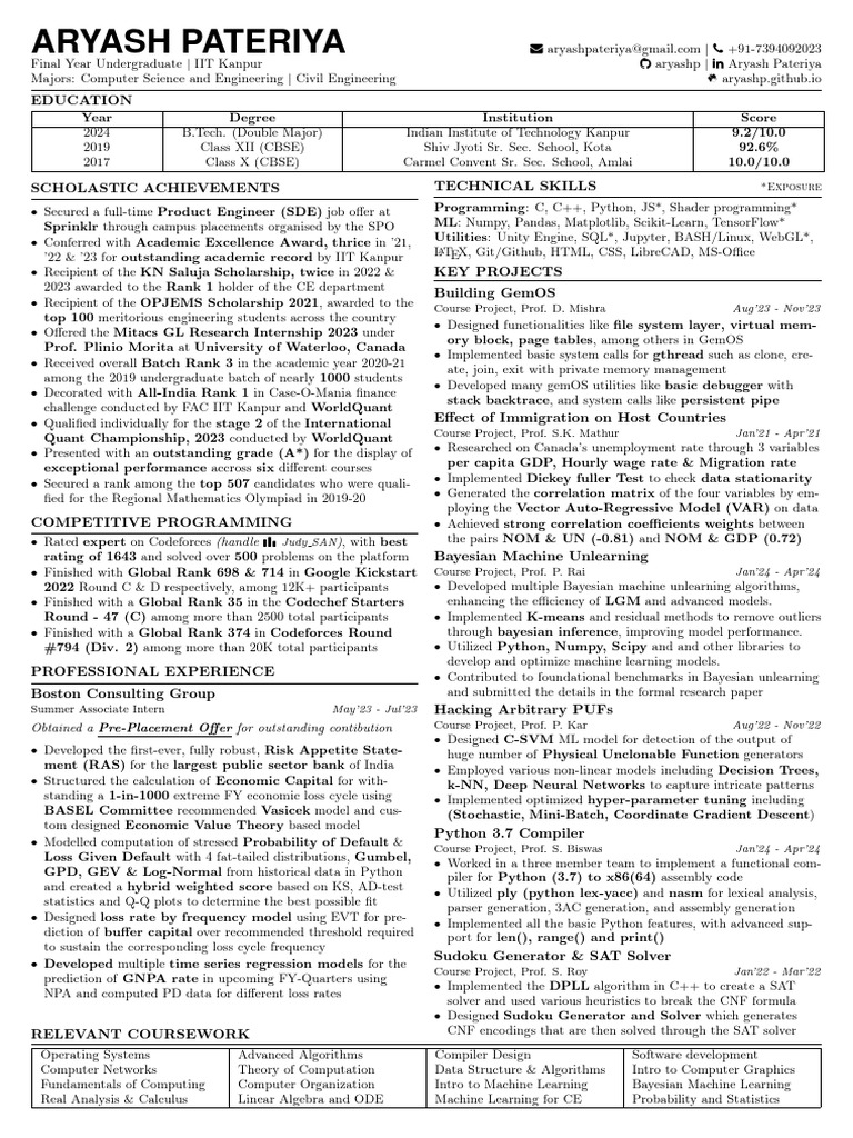 Aryash S Resume 1717429032 | PDF | Machine Learning
