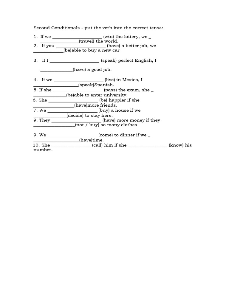 Second Conditional Verb Tense Exercise | PDF
