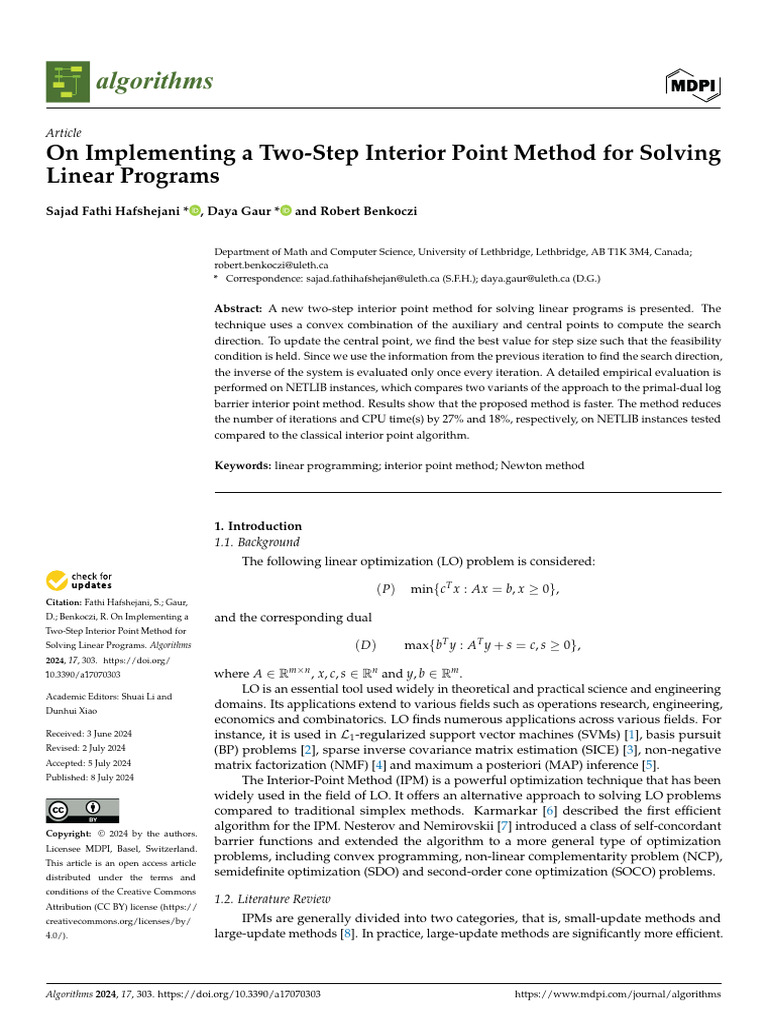 On_Implementing_a_Two-Step_Interior_Point_Method_f | PDF | Mathematical Optimization | Linear ...