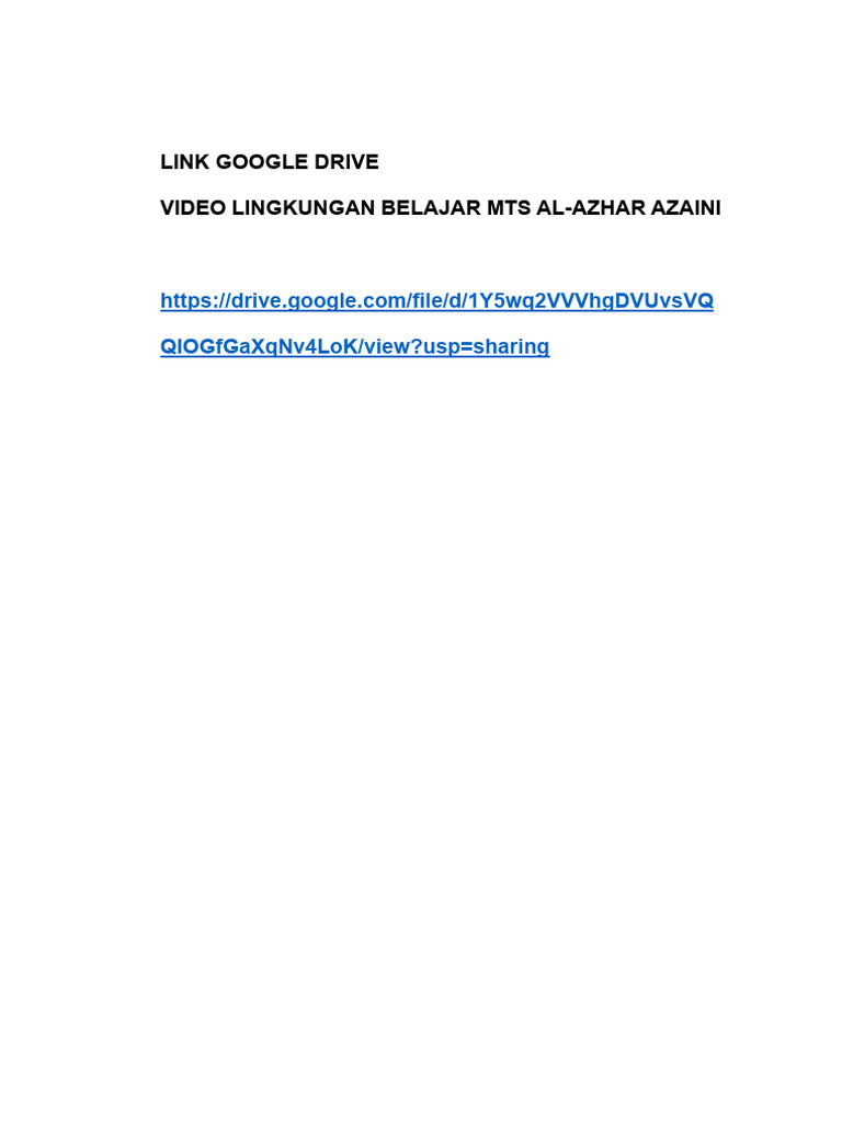 Video Lingkungan Belajar Mts Al-Azhar Azaini (Link Google Drive) | PDF