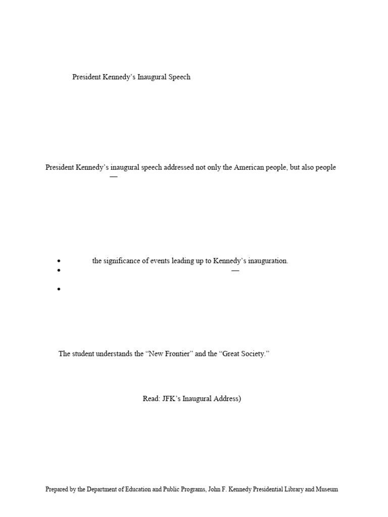 JFK Inaugural Lesson for Teens | PDF | John F. Kennedy | Fidel Castro