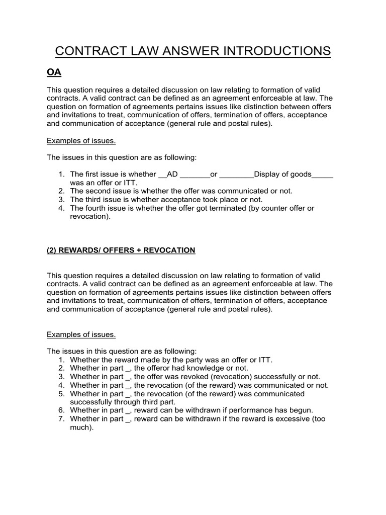 Contract Law: Formation and Issues | PDF | Misrepresentation | Private Law