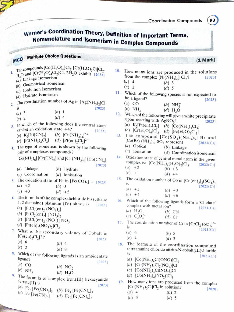 Coordination Compounds PYQs | PDF | Coordination Complex | Ligand