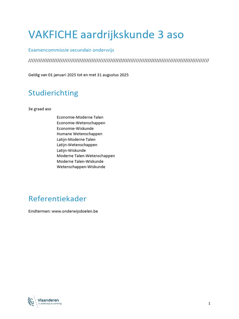 VAKFICHE - Aardrijkskunde 3 Aso 2025 | PDF