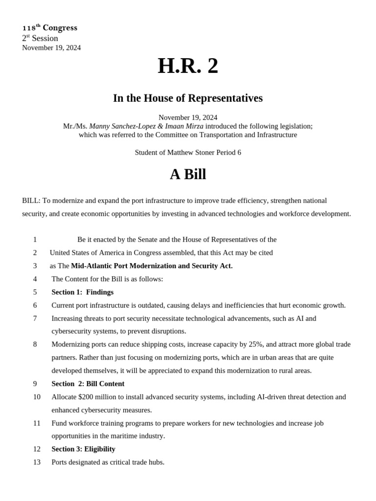 DEM - Model Congress Bill Template | PDF | Infrastructure | Economies