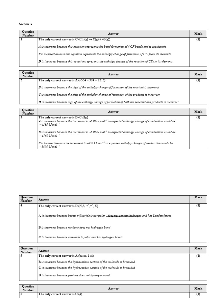 Section A Number Answer Mark 1 The Only Correct Answer Is C | PDF ...