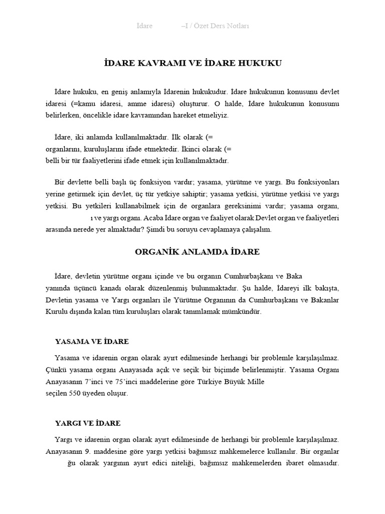İdare 1-2 Özet Ders Notu | PDF