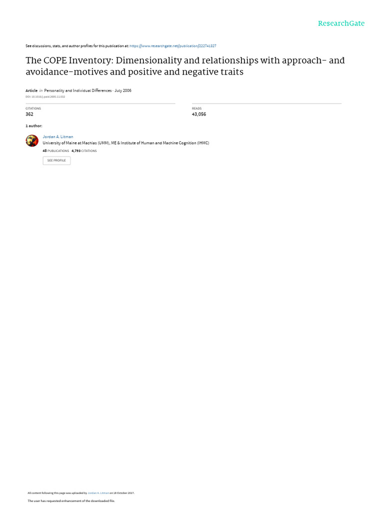 2006 Litmann COPE Inventory | PDF | Social Support | Emotions