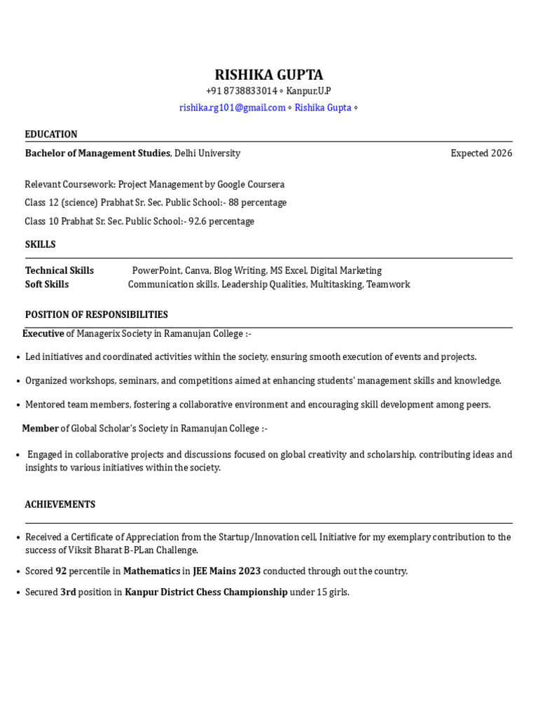 Rishika Resume (5) - Rishika Gupta | PDF