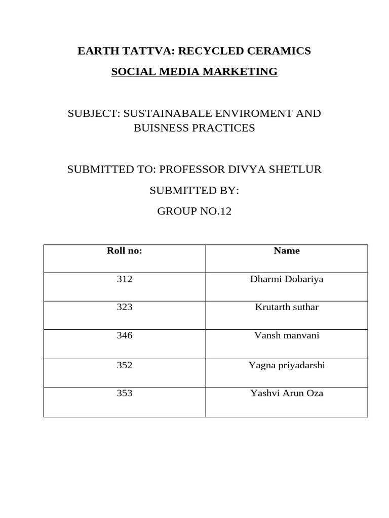 EARTH TATTVA REPORT. | PDF | Sustainability | E Commerce