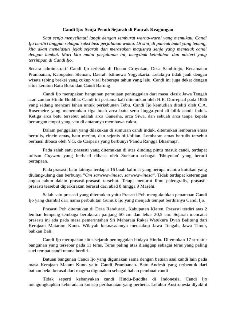 Candi Ijo: Sejarah dan Keindahan Senja | PDF