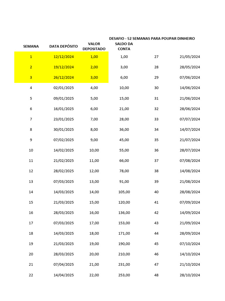 Desafio 52 Semanas | PDF