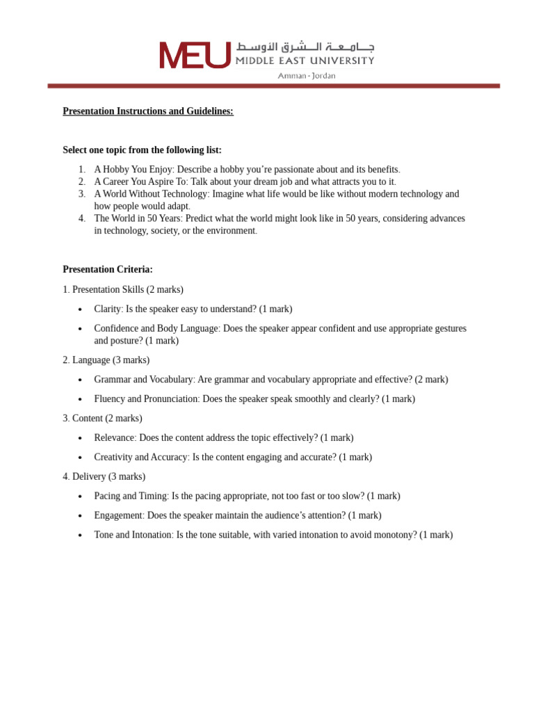 Presentation Guidelines and Topics | PDF
