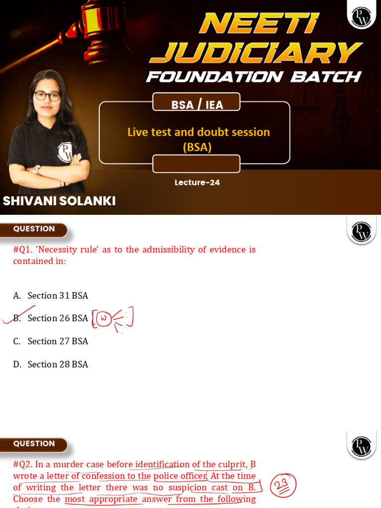 BSA Evidence Law Quiz Questions | PDF | Evidence (Law) | Signature