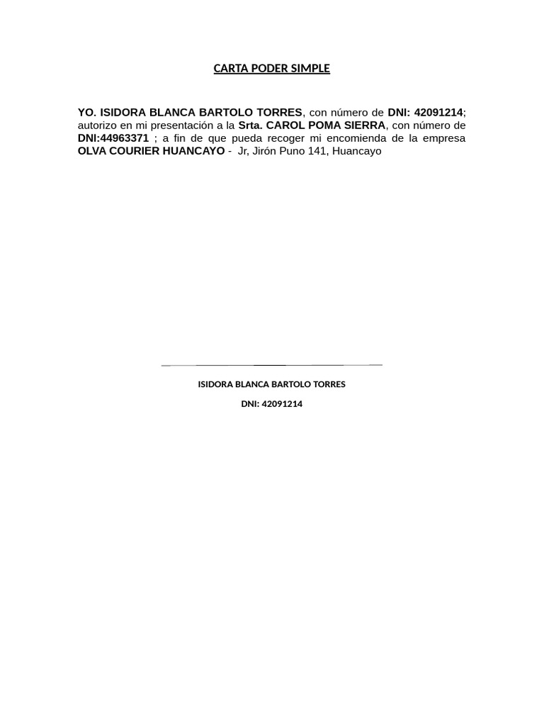 Ejemplo de Carta Poder Simple | PDF