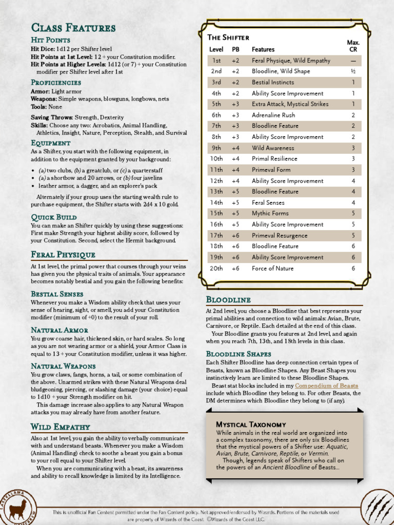 Shifter Class - BETA 2 | PDF | Predation | Reptile