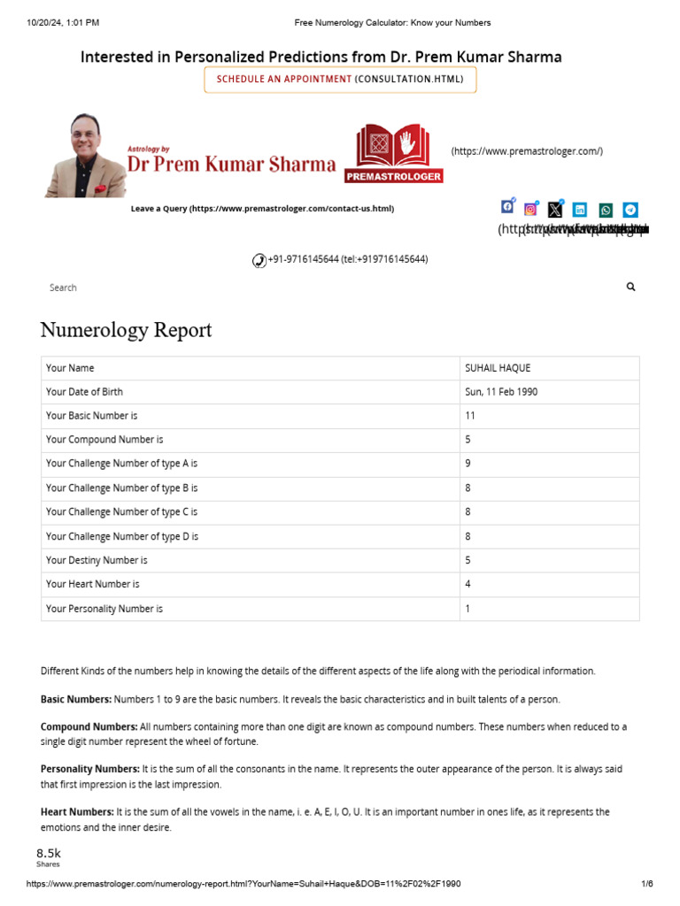 Free Numerology Calculator - Know Your Numbers | PDF | Karma | Astrology