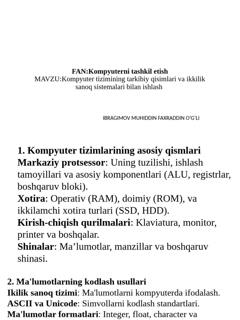 1 - Amaliyot ikkilik sanoq sistemalari bilan ishlash (2) | PDF