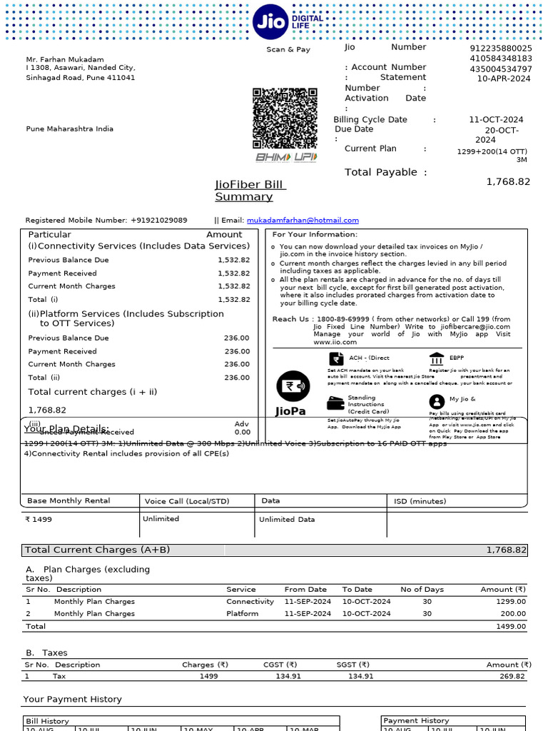 Jio Sep Oct 2024 | PDF | Payments | Money
