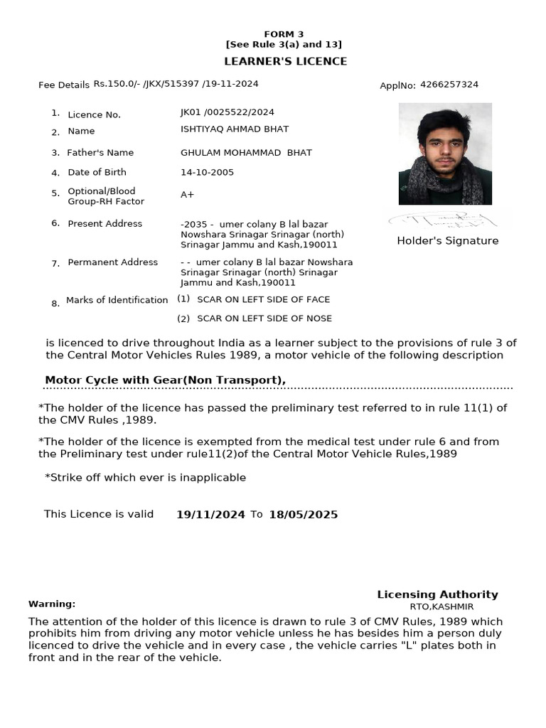 Learners Licence | PDF | Driving | Land Transport