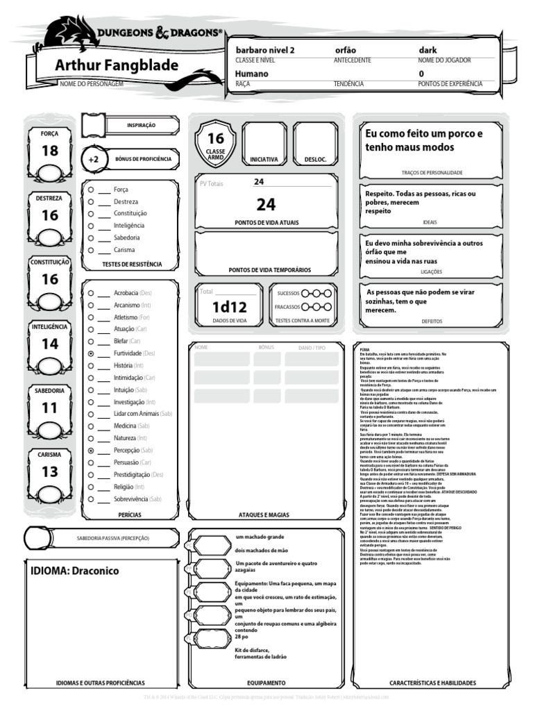 Ficha Ded Arthur Fangblade | PDF