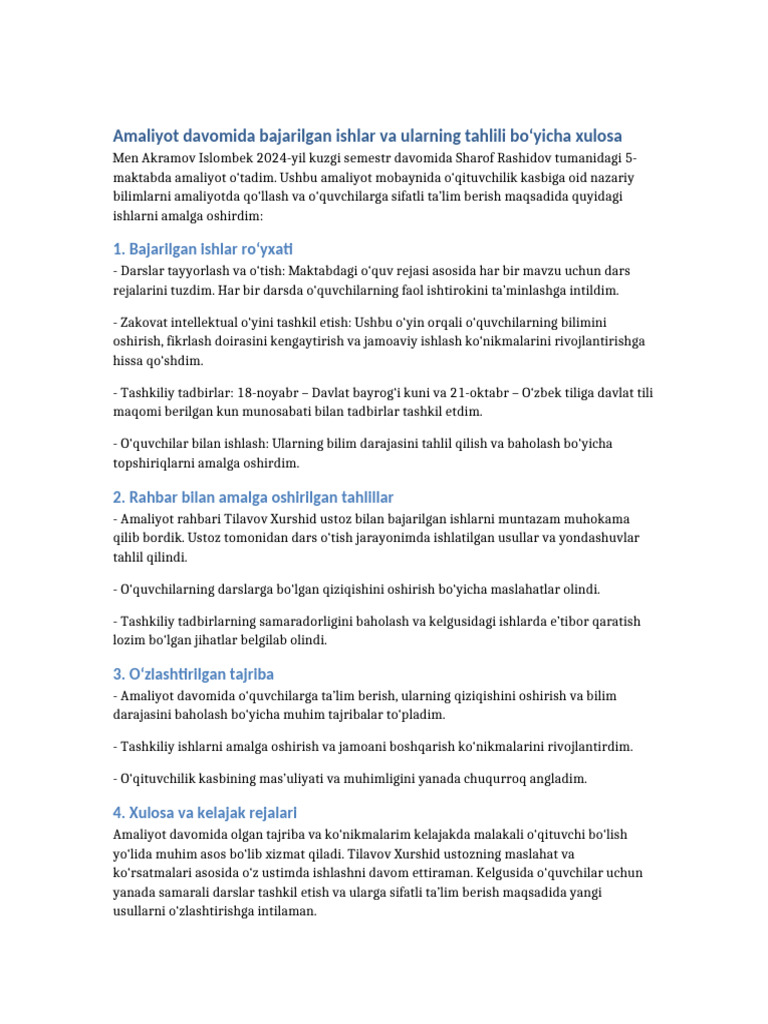 Amaliyot Xulosa Yangilangan | PDF