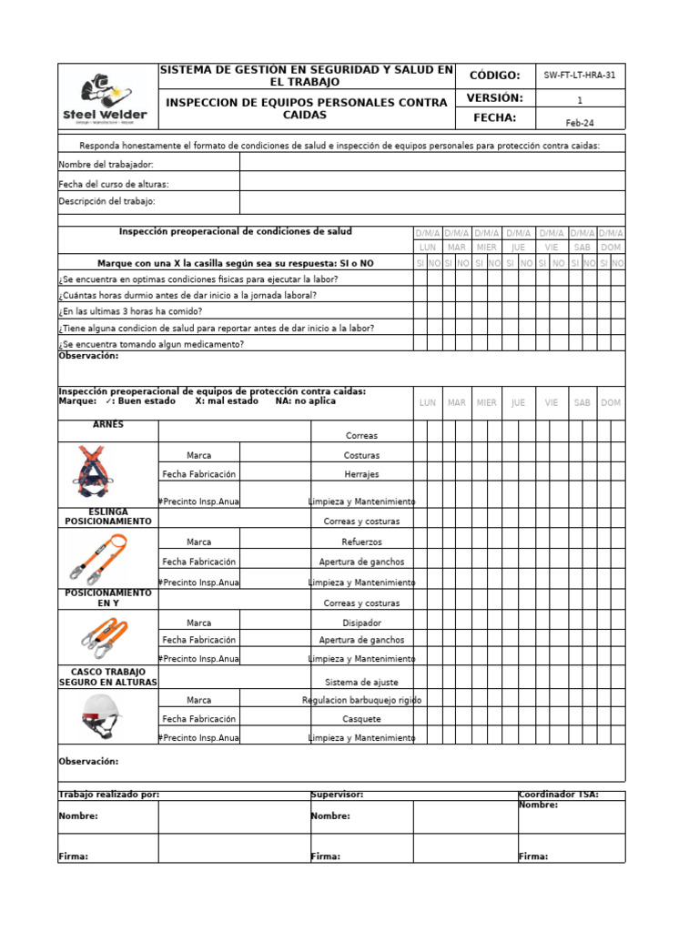 Check List Diario Alturas | PDF