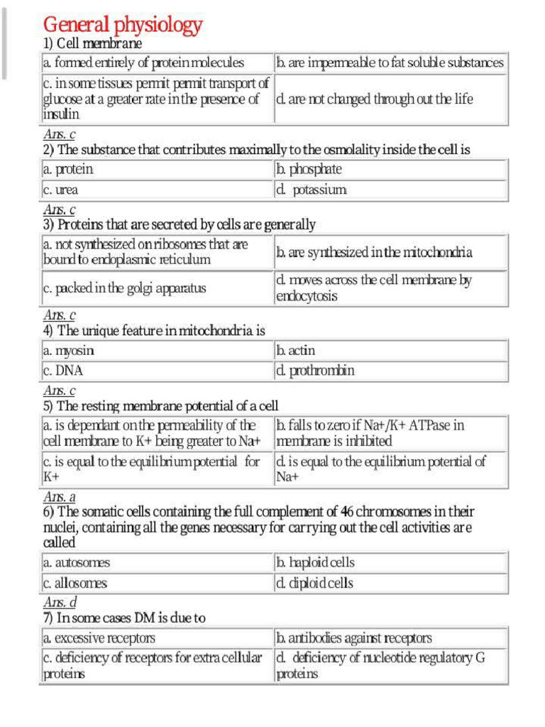 MCQ Physiology | PDF