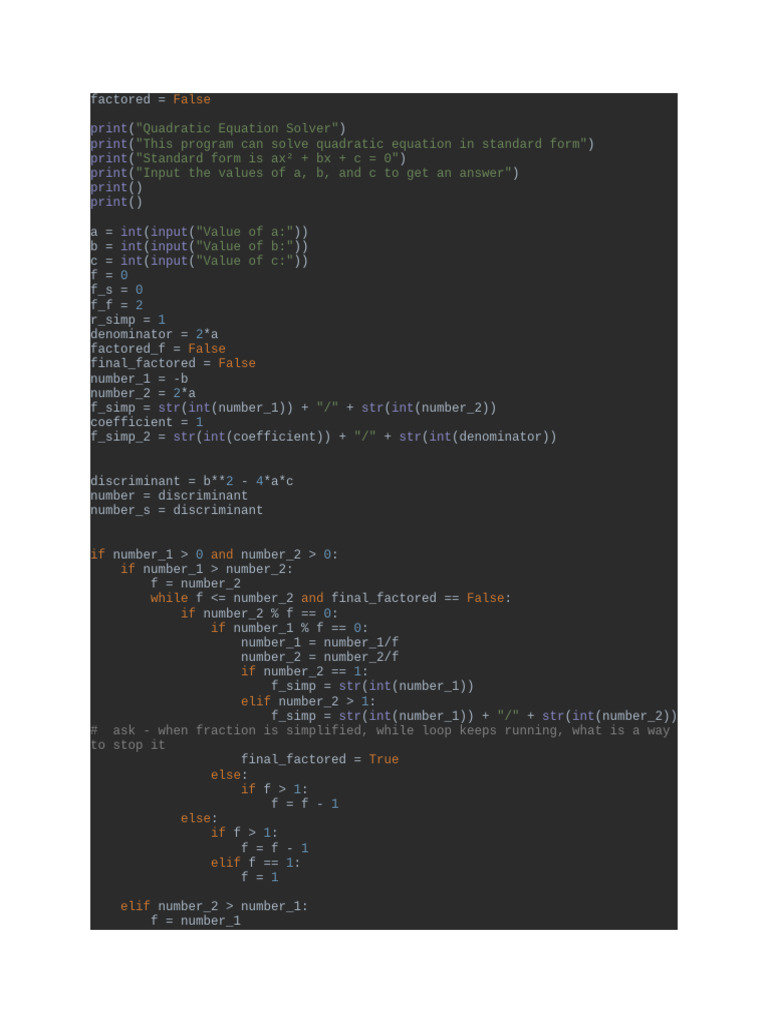 Quadratic Solver Code | PDF | Numerical Analysis | Mathematical Concepts