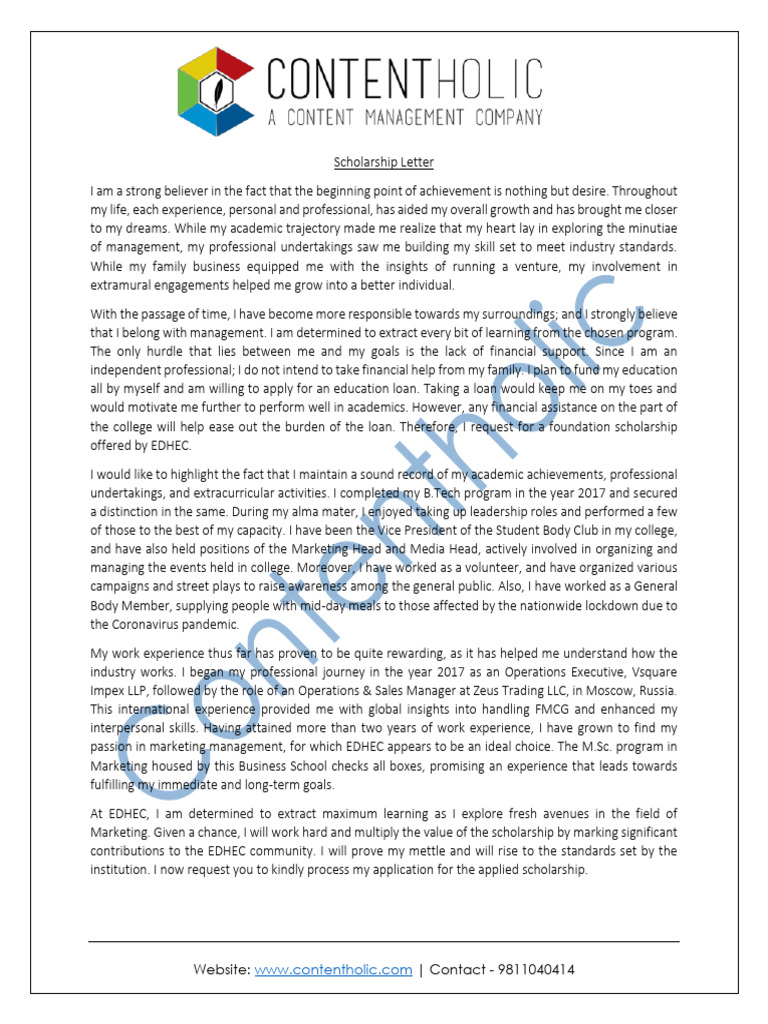 Scholarship SOP Sample | PDF | Social Psychology