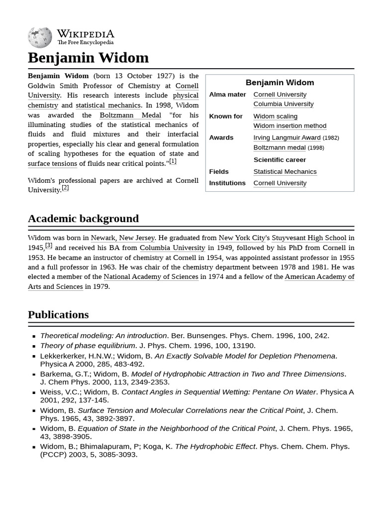 Benjamin_Widom | PDF | Physical Sciences | Applied And ...