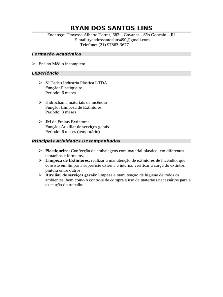 Cópia de Curriculo Ryan | PDF