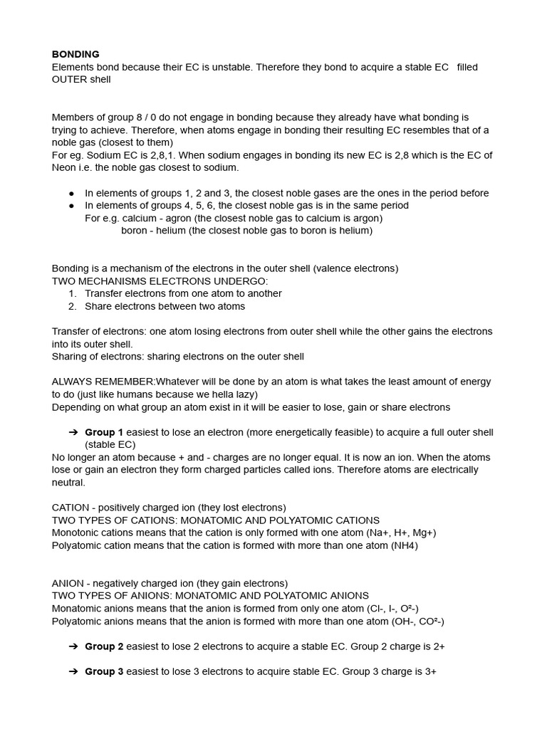BONDING, BONDING CONCEPTS AND TYPES OF BONDING NOTES | PDF | Ion ...
