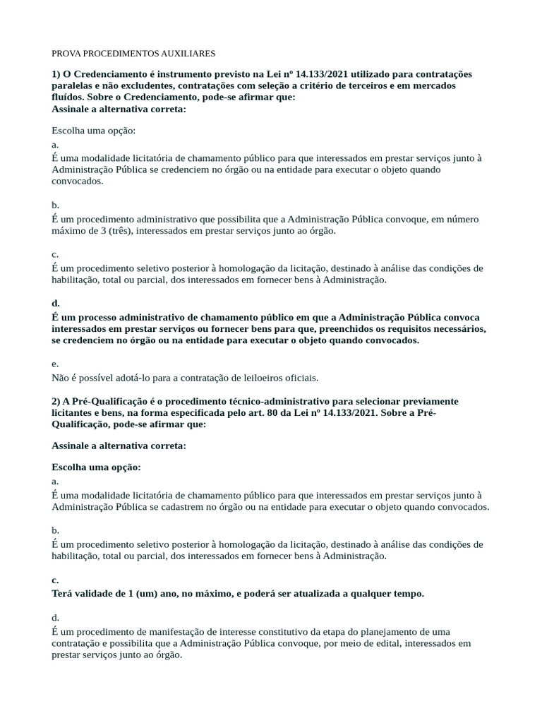 PROVA PROCEDIMENTOS AUXILIARES | PDF