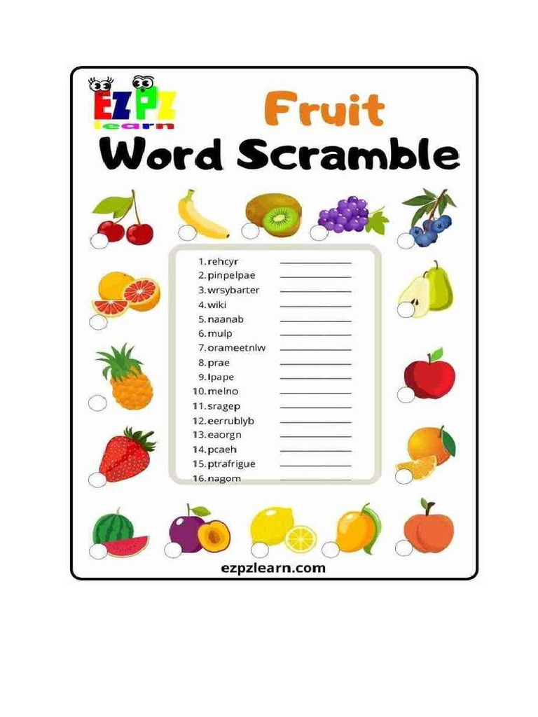 Fruit Word Scramble For Grade 9 | PDF