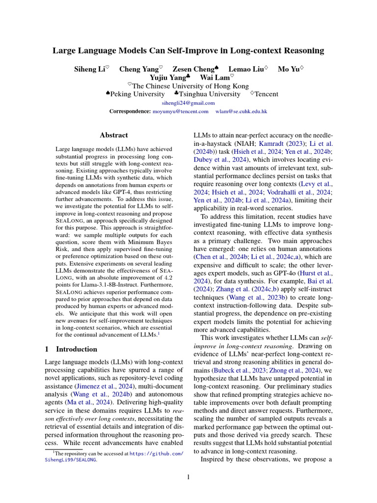 LLMs Self-Improve in Long-Context Reasoning | PDF | Cognitive Science | Learning