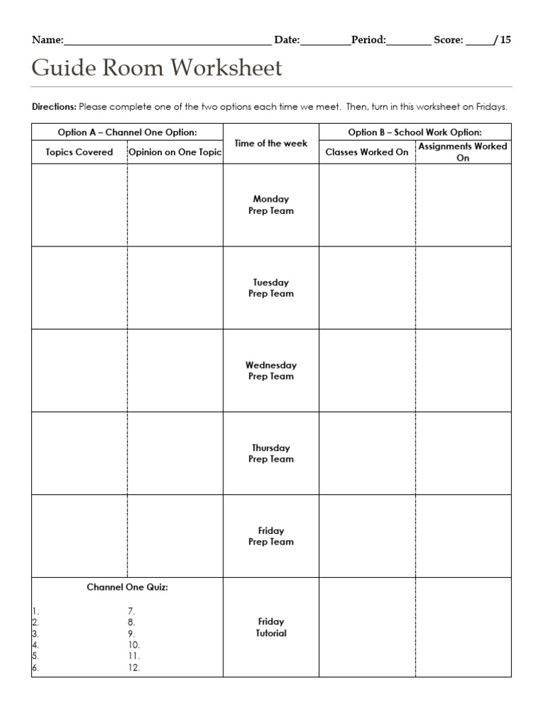 Guide Room Worksheet | PDF