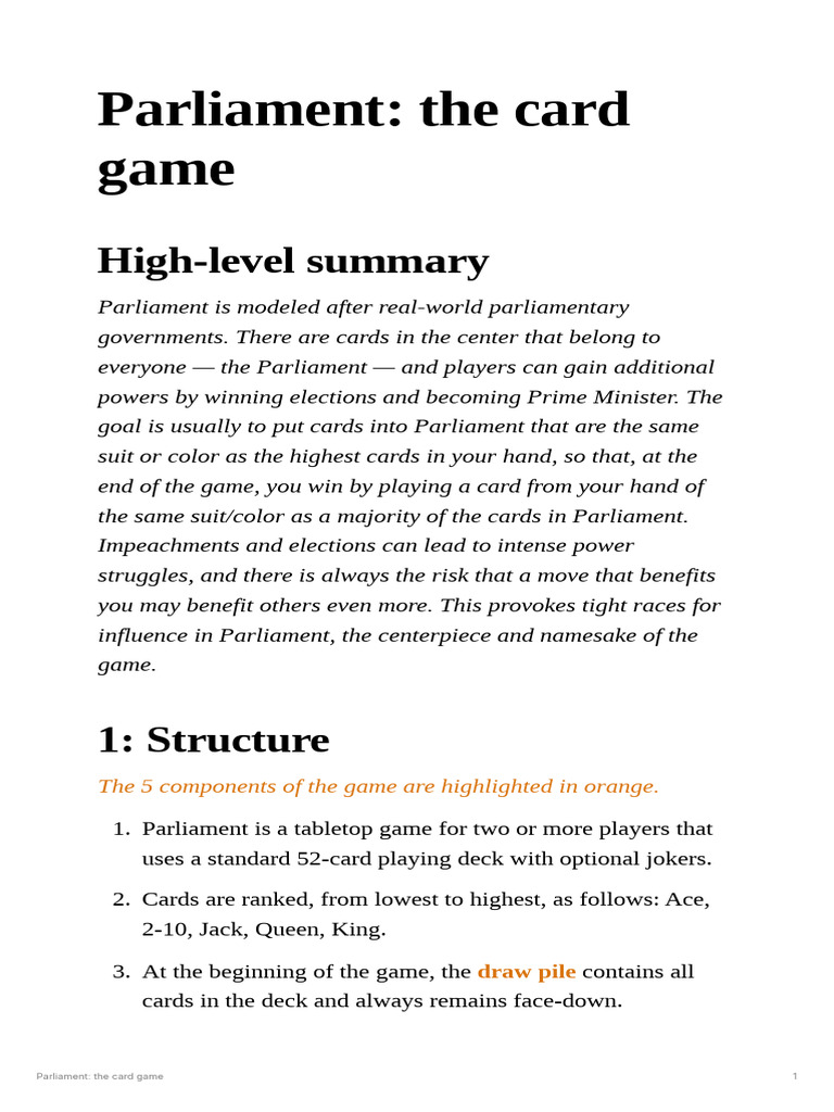 "Parliament Card Game Rules & Strategy" | PDF | Playing Cards | Card Games