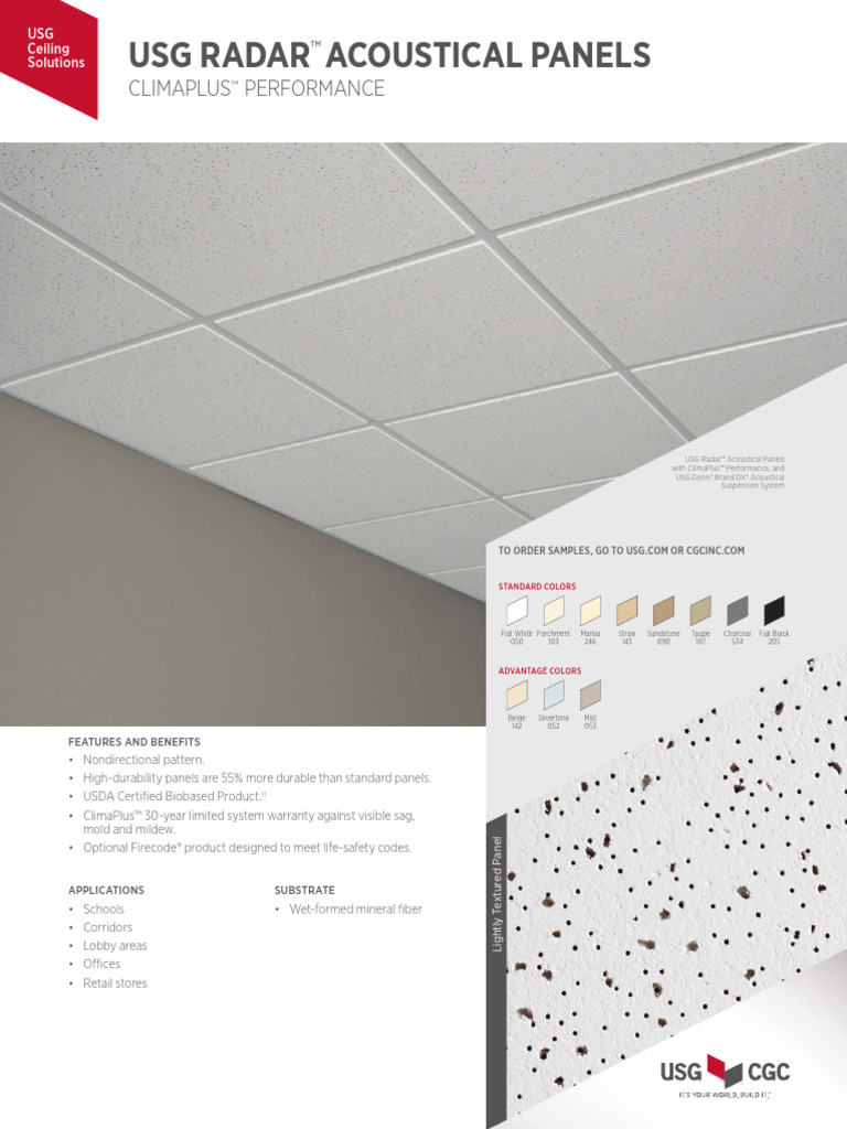 Usg Radar Climaplus Ceiling Panels Data SC2127 | PDF | Materials ...