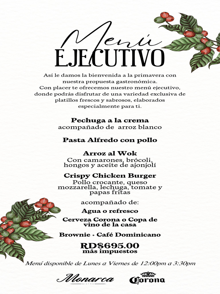 Menú Ejecutivo Monarca Bistro | PDF