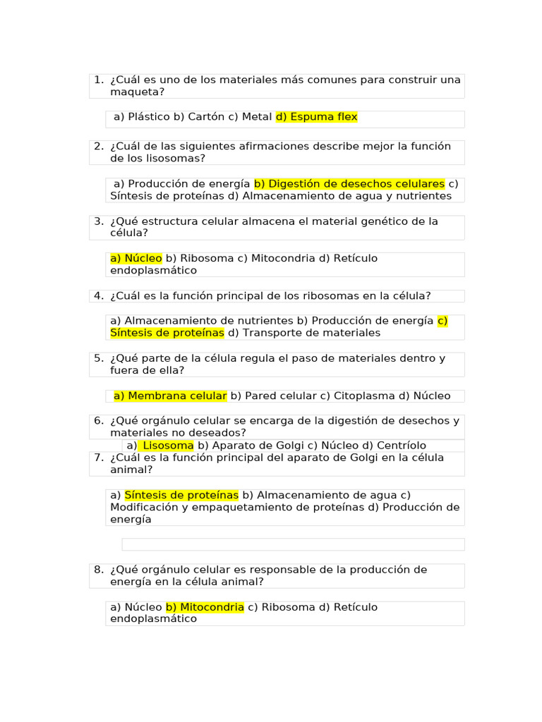 Cuestionario Celula Animal | PDF