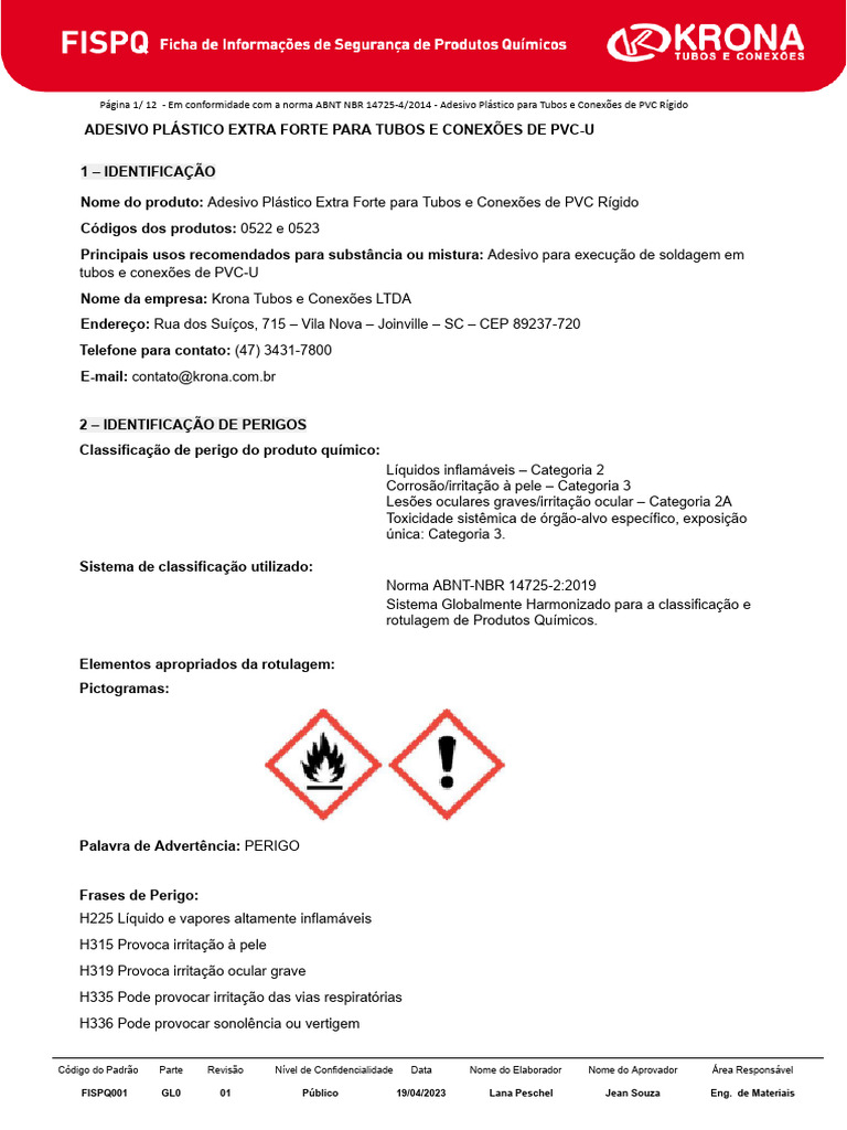 4 - FISPQ - FDS - Adessivo de Plático PVC - (Krona) | PDF | Embalagem e ...