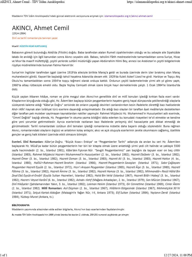 AKINCI, Ahmet Cemil - TDV İslâm Ansiklopedisi | PDF