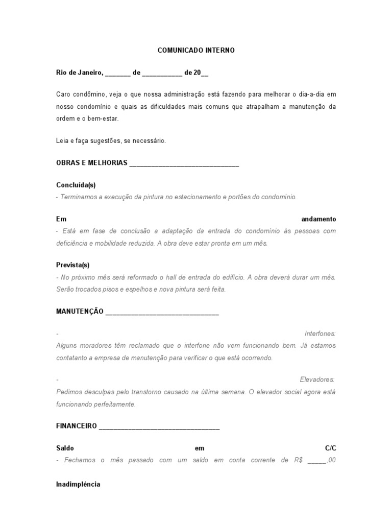 Modelo de Comunicado Interno | PDF | Condomínio | Business