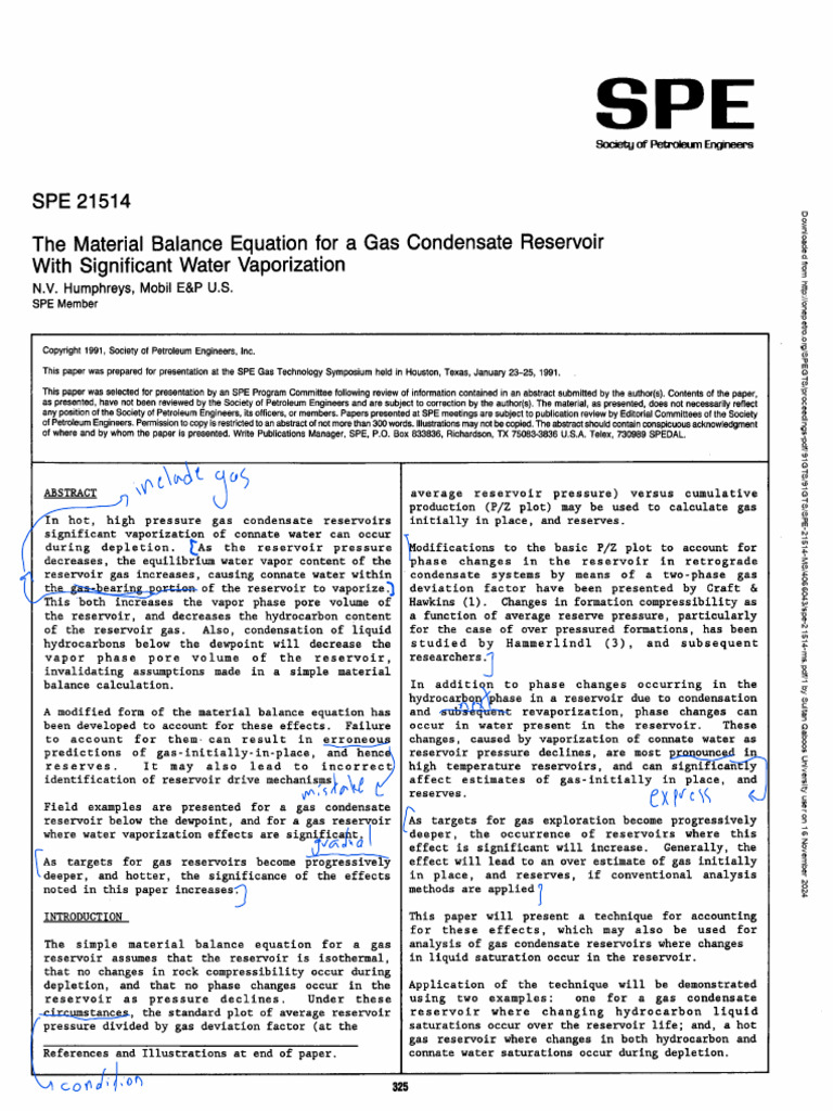 The Material Balance Equation For A Gas Condensate Reservoir | PDF ...