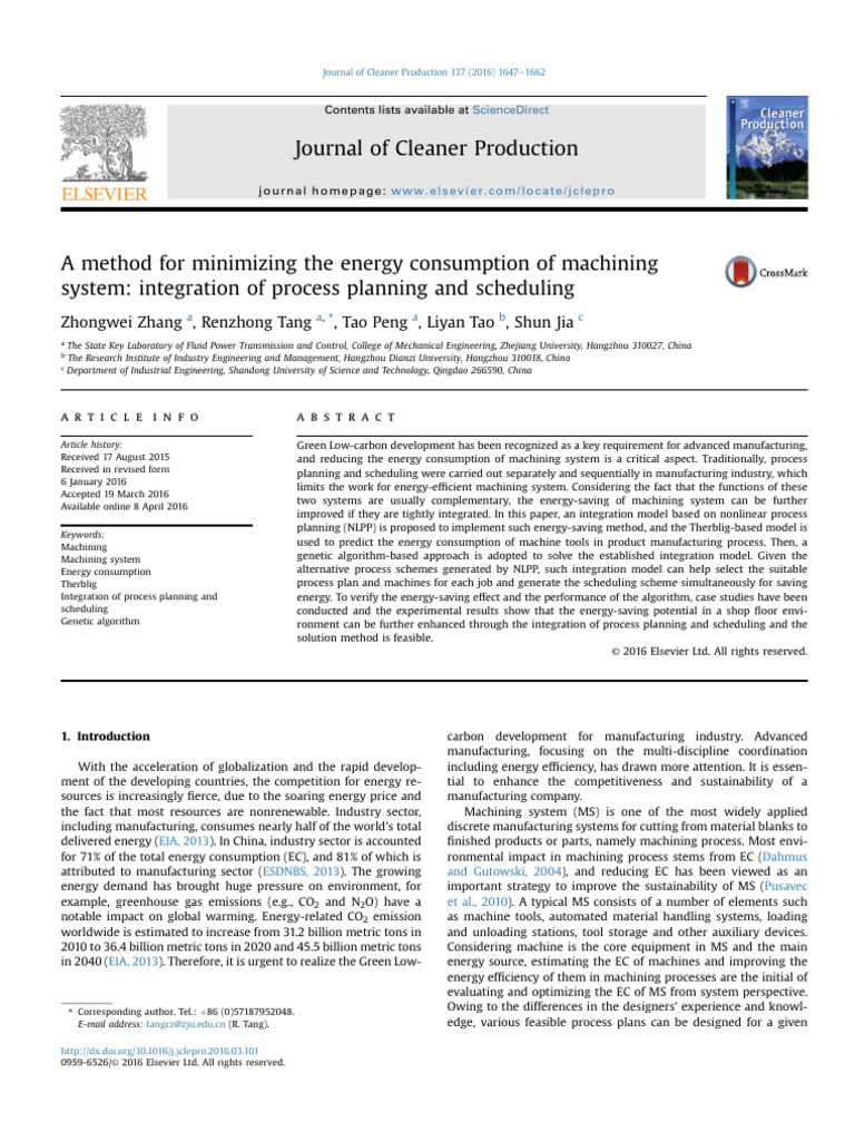 A method for minimizing the energy consumption of machining system ...